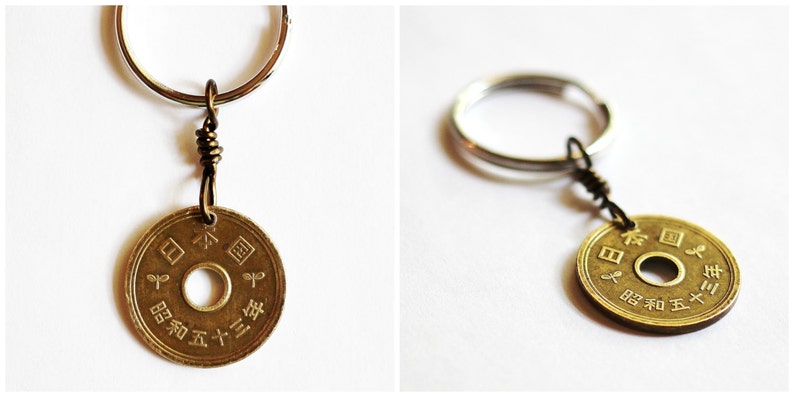 Good Luck Coin Keychain, Japanese 5 Yen Keychain, Japanese Coin Keyring ...