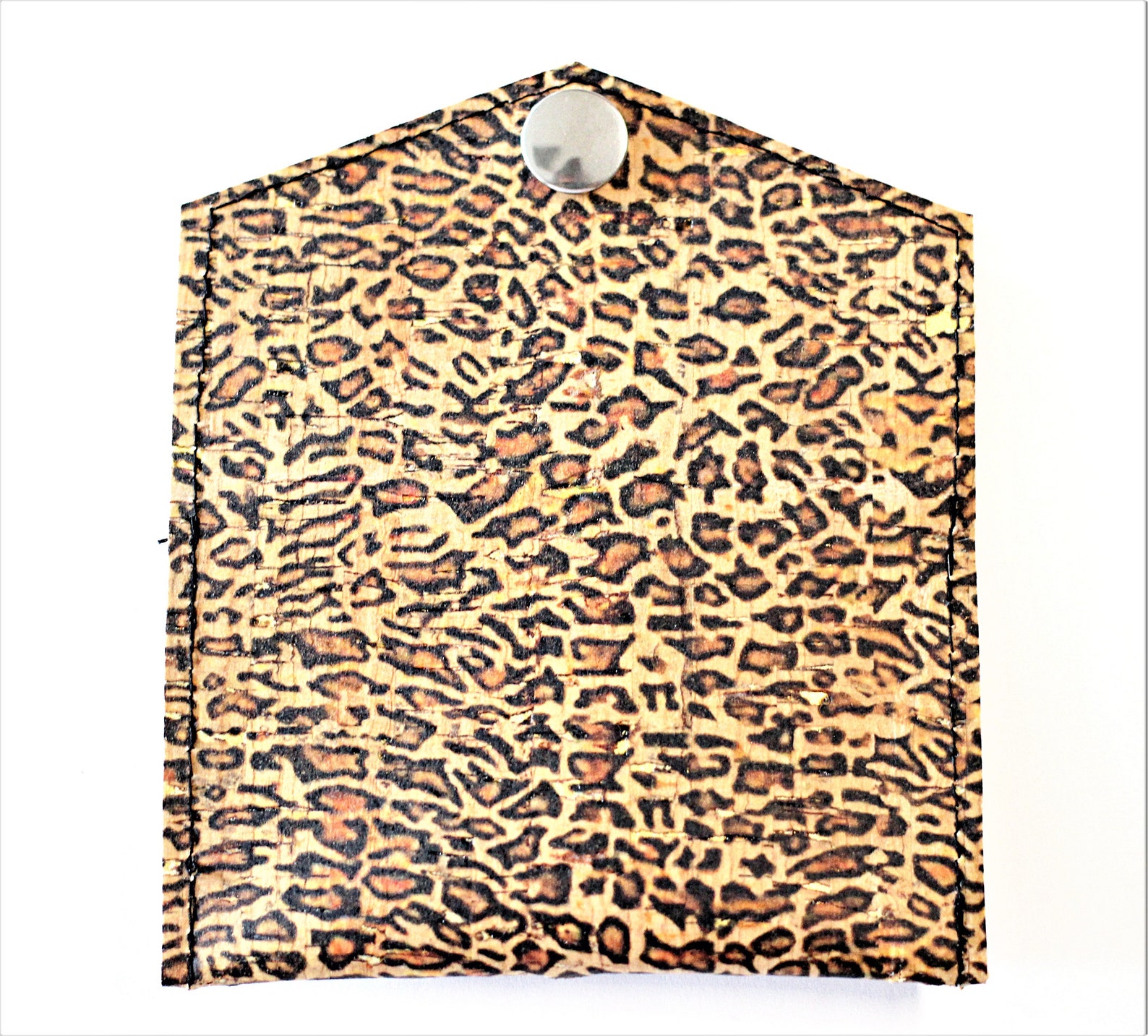 Small Card Wallet Snap Pouch Cork Fabric Faux Leather Leopard Cheetah ...