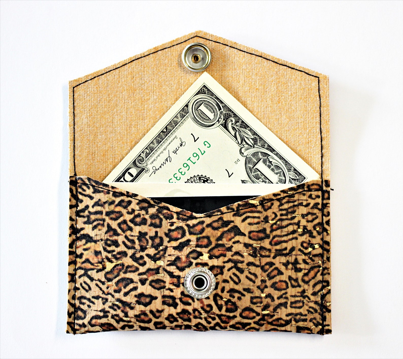 Small Card Wallet Snap Pouch Cork Fabric Faux Leather Leopard Cheetah ...