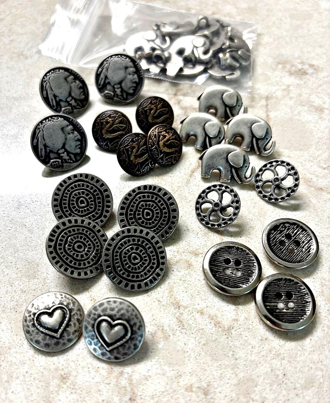 Metal Buttons Elephants Heart Dragon Buffalo Nickel Destash Discount ...