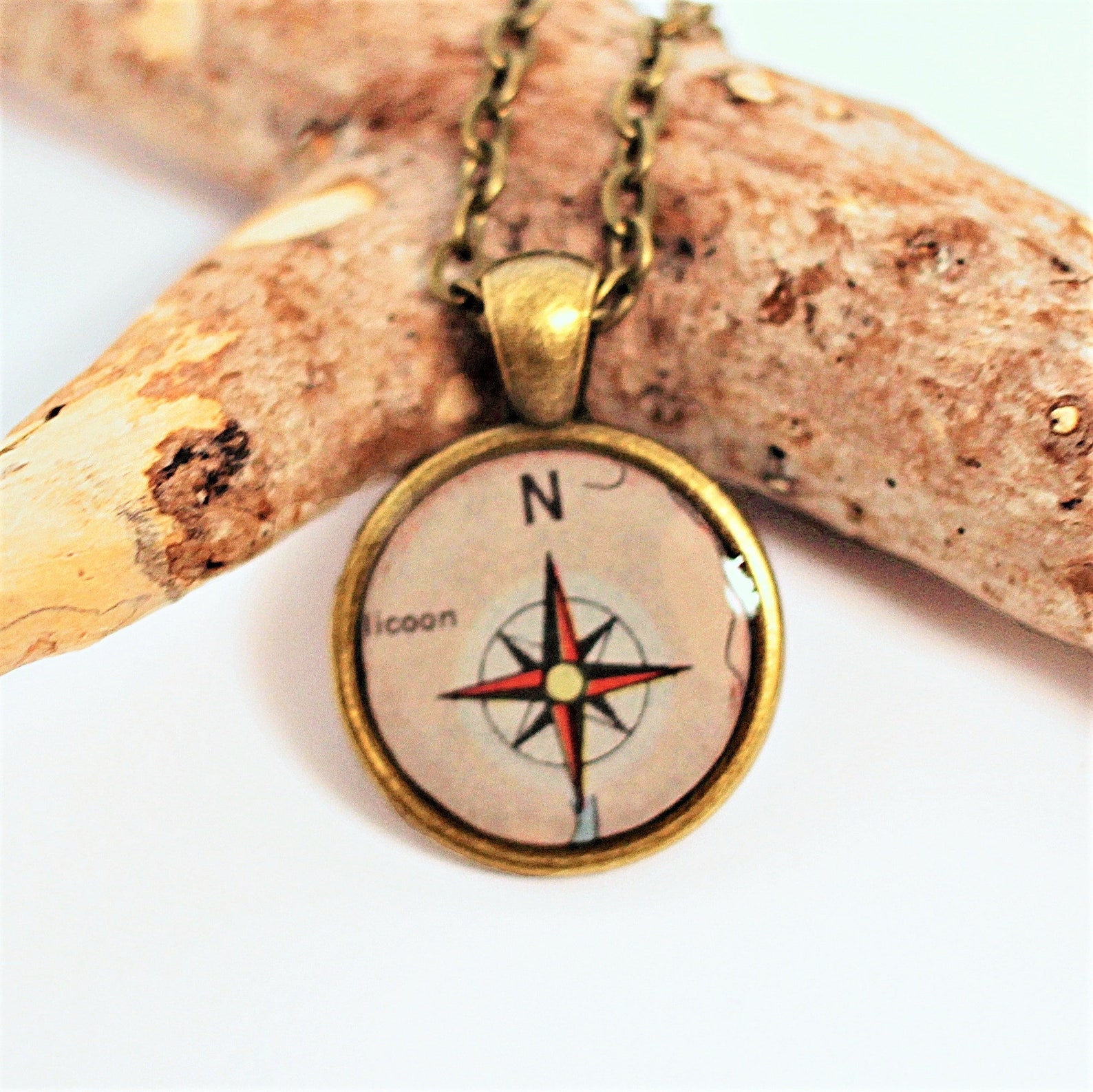 Compass Rose Map Necklace Pendant Resin Jewelry Bronze Bezel | Etsy