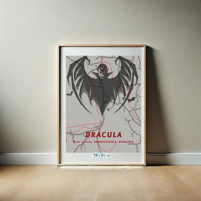 Custom Dracula Horror Movie Map Digital Download, Gothic Castle Decor ...