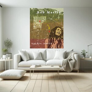 Bob Marley Birthplace Custom Map Poster | Unique Reggae Art Print ...