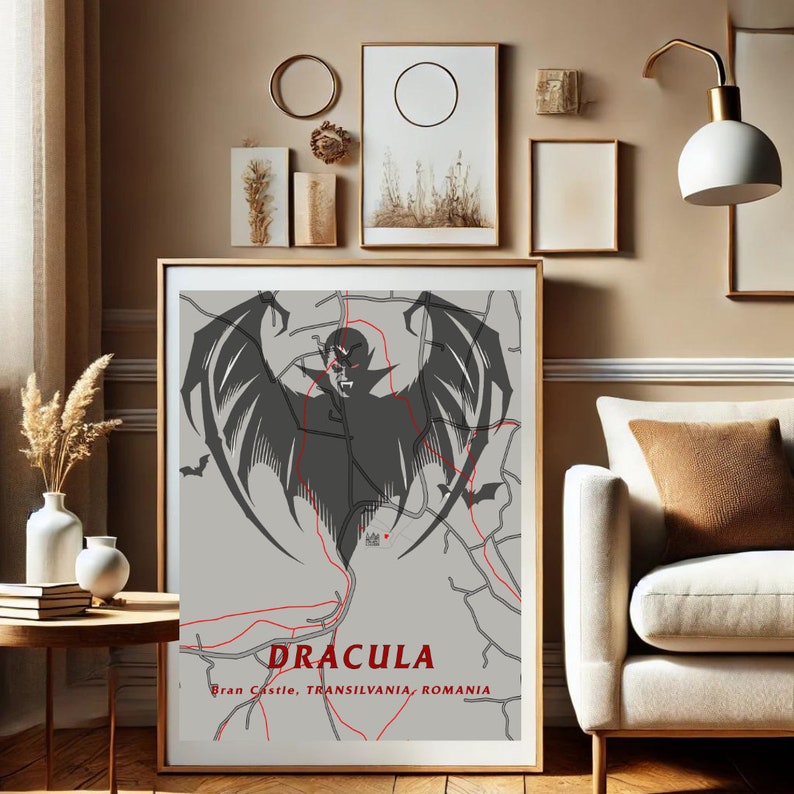Custom Dracula Horror Movie Map Digital Download, Gothic Castle Decor ...