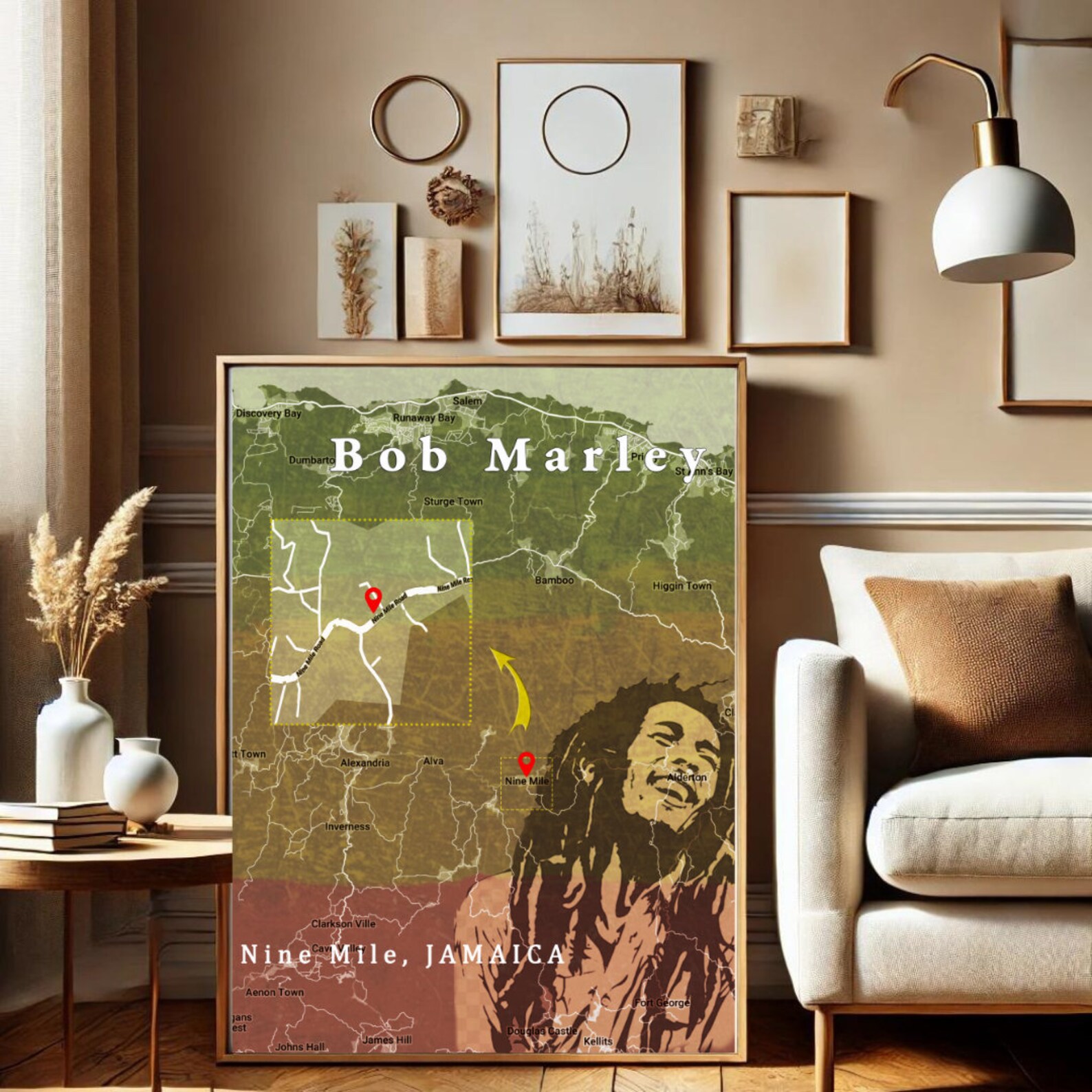Bob Marley Birthplace Custom Map Poster | Unique Reggae Art Print ...