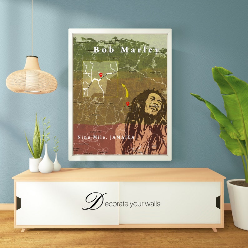 Bob Marley Birthplace Custom Map Poster | Unique Reggae Art Print ...