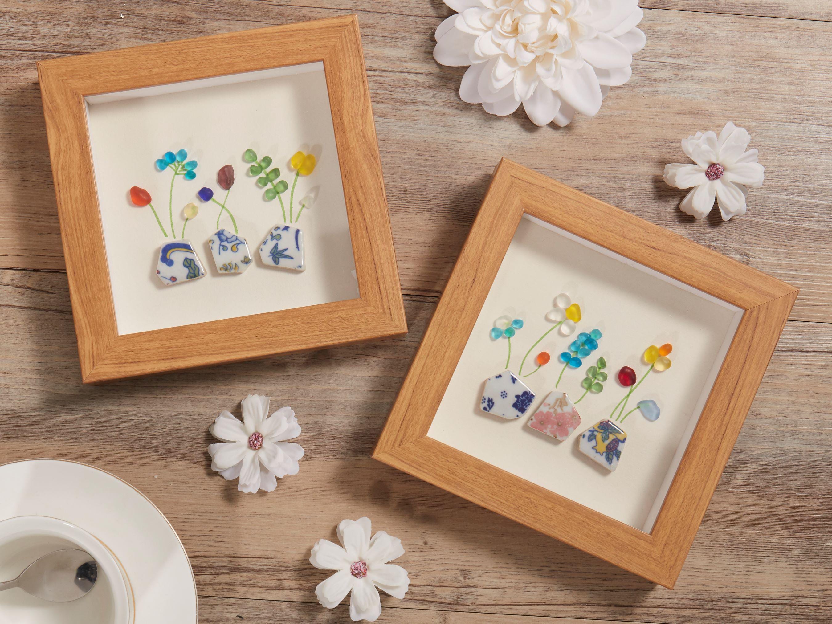 Sea Glass Flower Art Frame: Handmade Beach Decor, Friendship Gift - Etsy