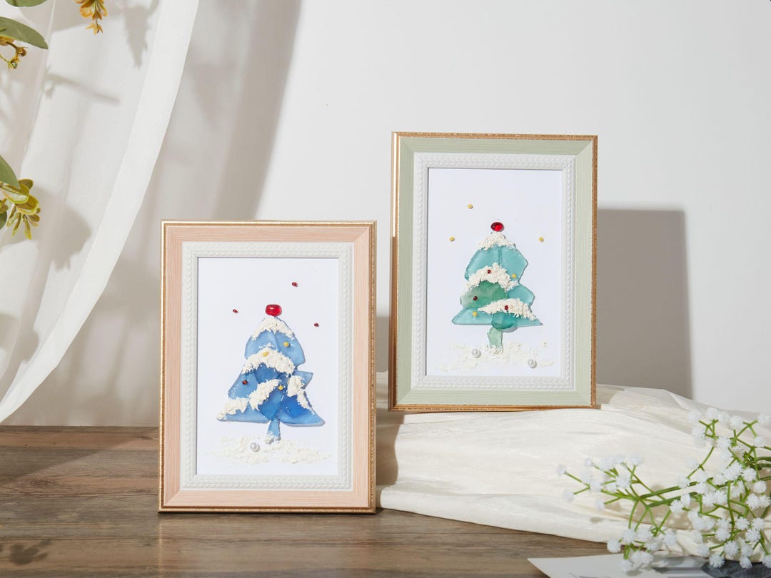 Sea Glass Christmas Tree Art Frame: Handmade Beach Decor Gift - Etsy
