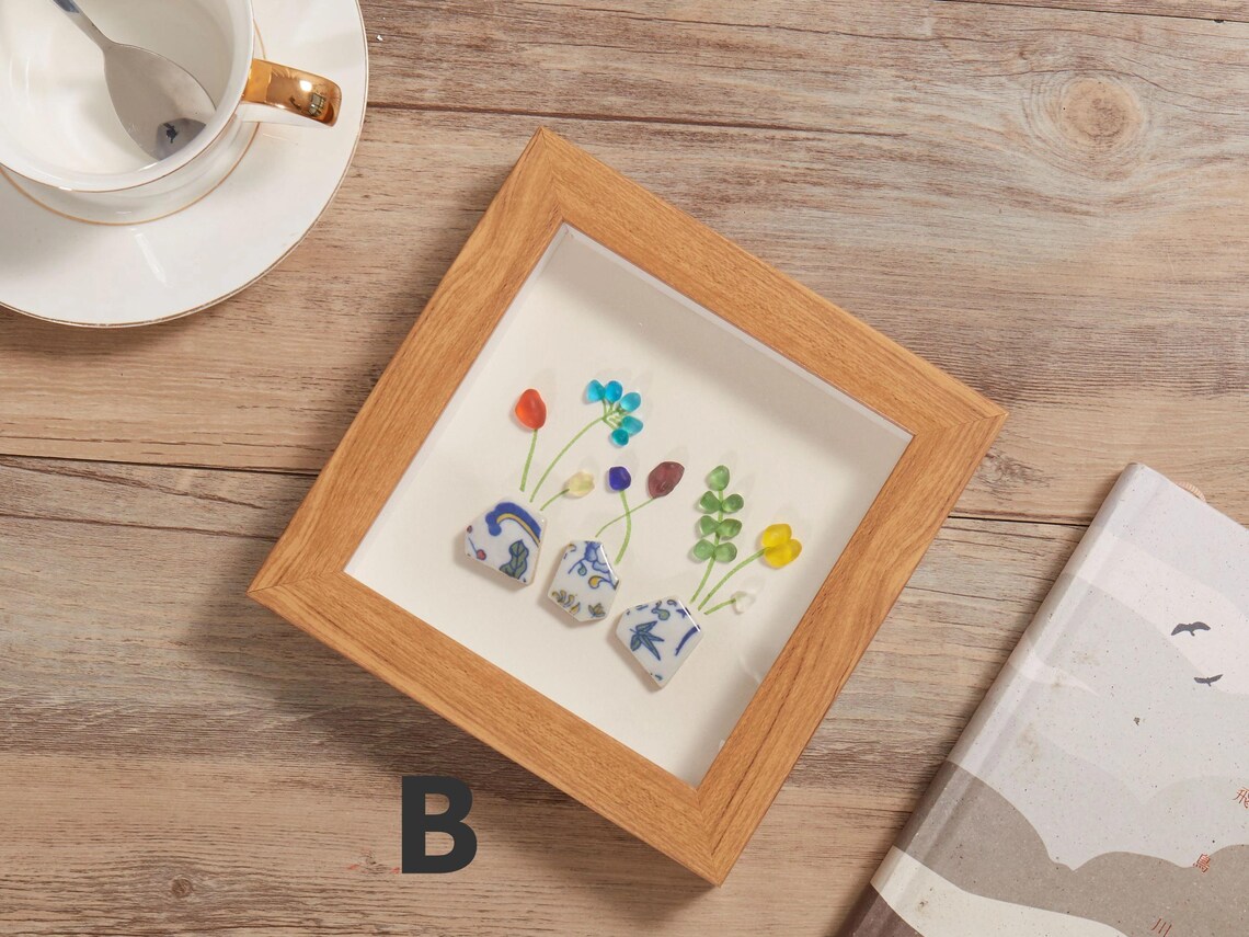 Sea Glass Flower Art Frame: Handmade Beach Decor, Friendship Gift - Etsy