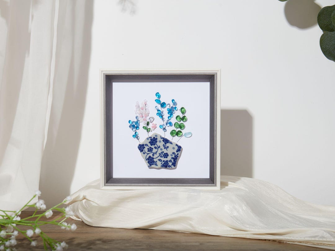 Sea Glass Flower Art Frame: Handmade Beach Decor, Friendship Gift (6 ...