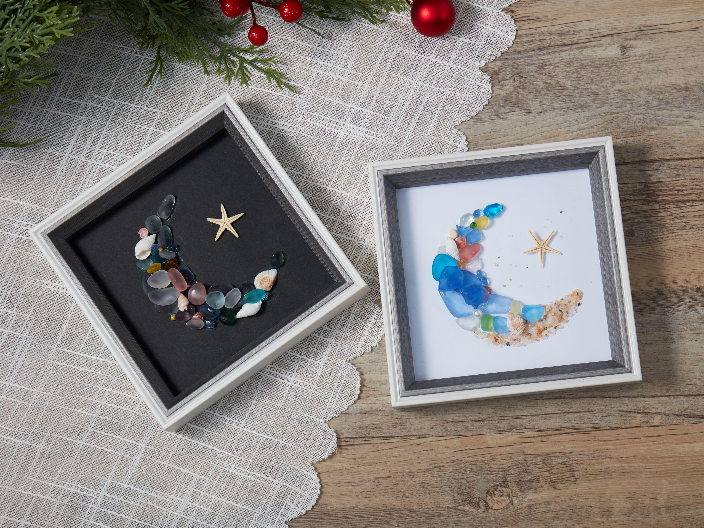Sea Glass Moon Art Frame: Handmade Beach Decor,friendship Gift, 5 Inch ...