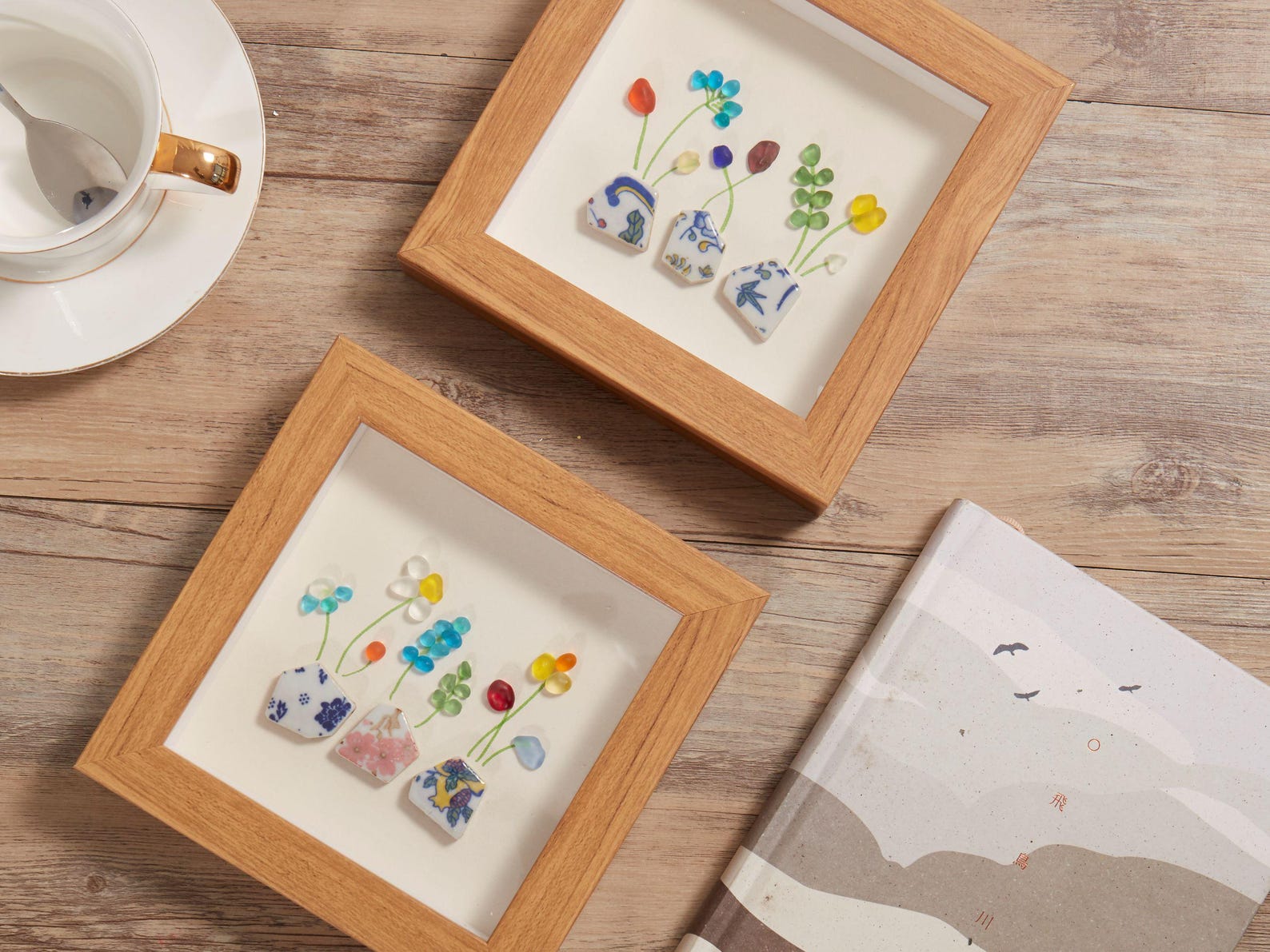 Sea Glass Flower Art Frame: Handmade Beach Decor, Friendship Gift - Etsy