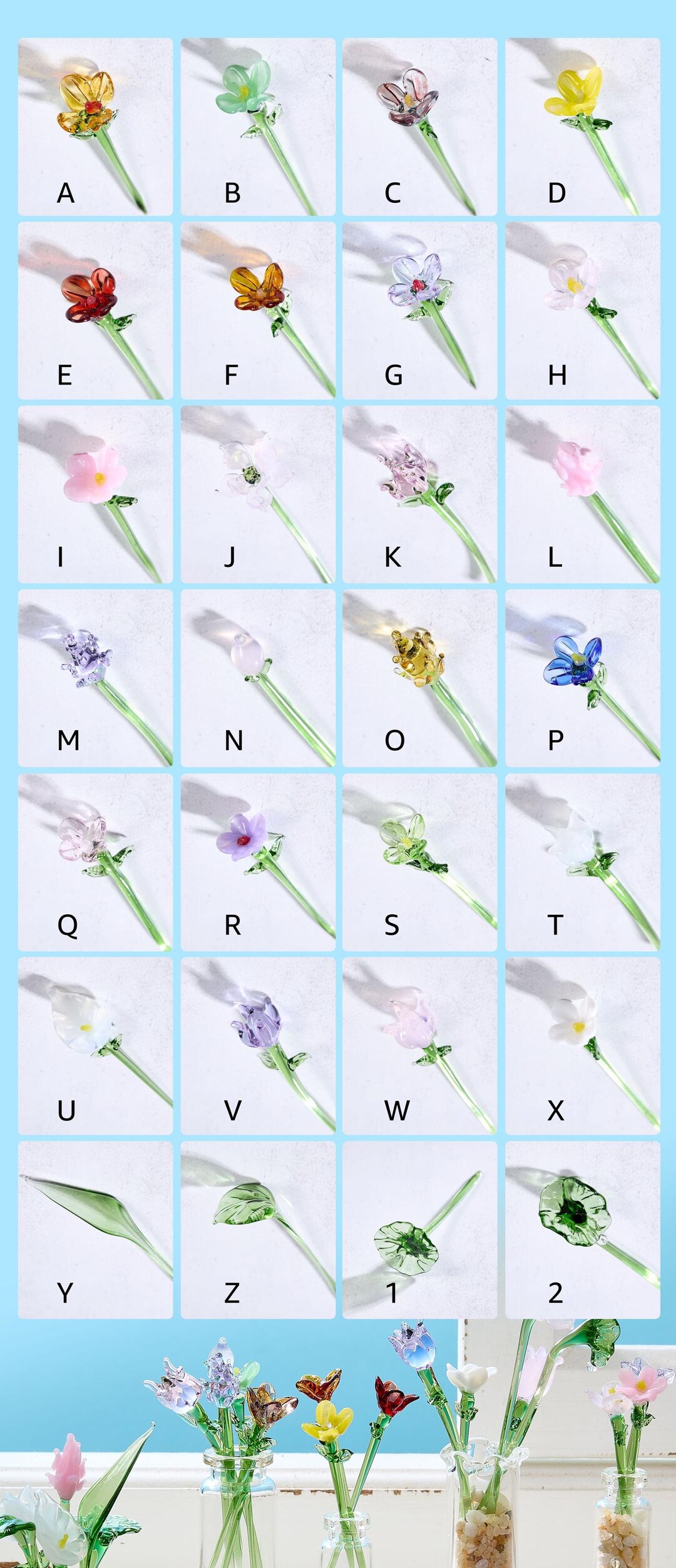 Handmade Mini Glass Flower Bouquet Set: Garden Plant Stakes - Etsy