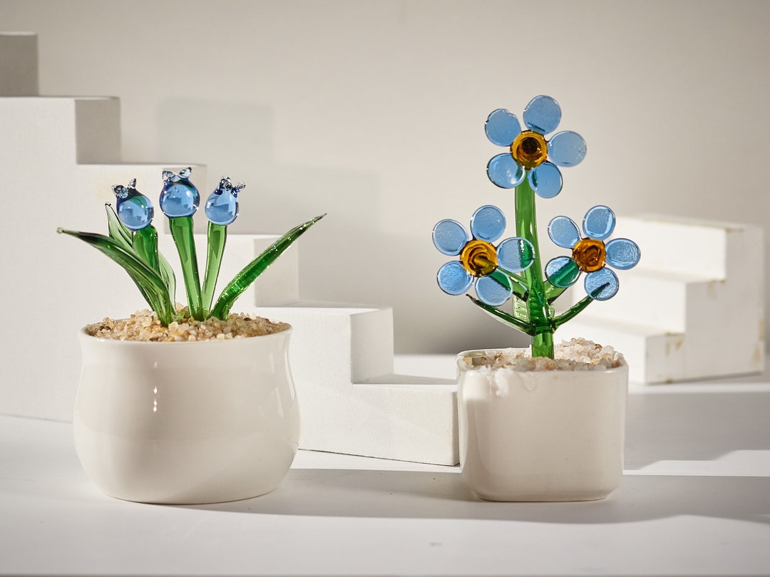 Handmade Stained Glass Flower Pot: Mini Glass Plant Art, Car Ornament ...
