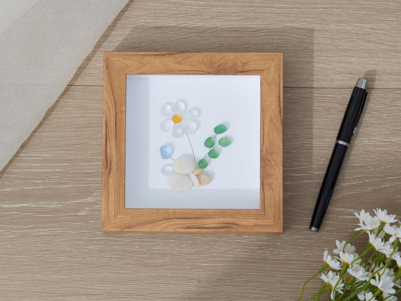 Sea Glass Flower Art Frame: Handmade Beach Decor, Friendship Gift - Etsy