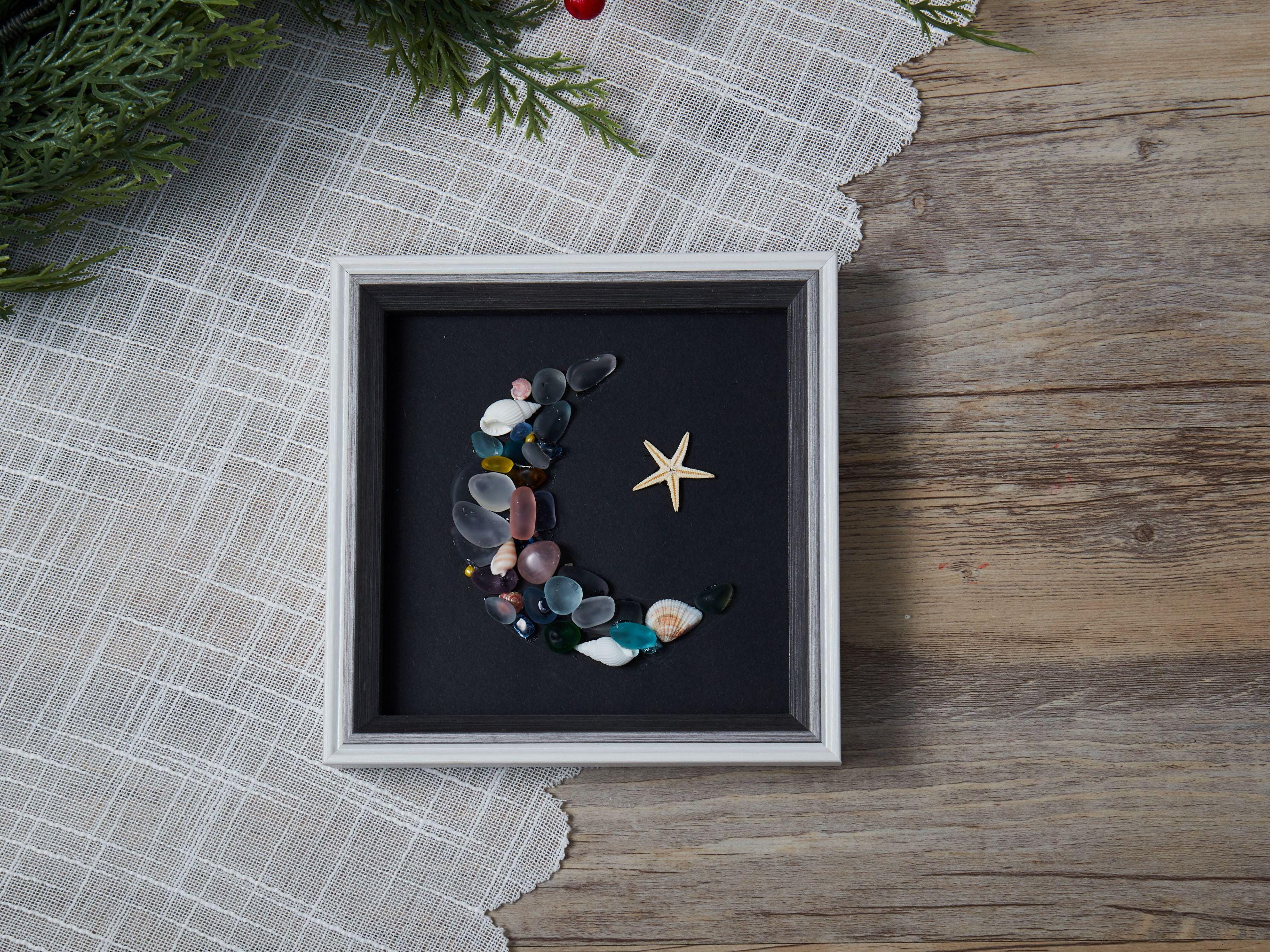 Sea Glass Moon Art Frame: Handmade Beach Decor,friendship Gift, 5 Inch ...