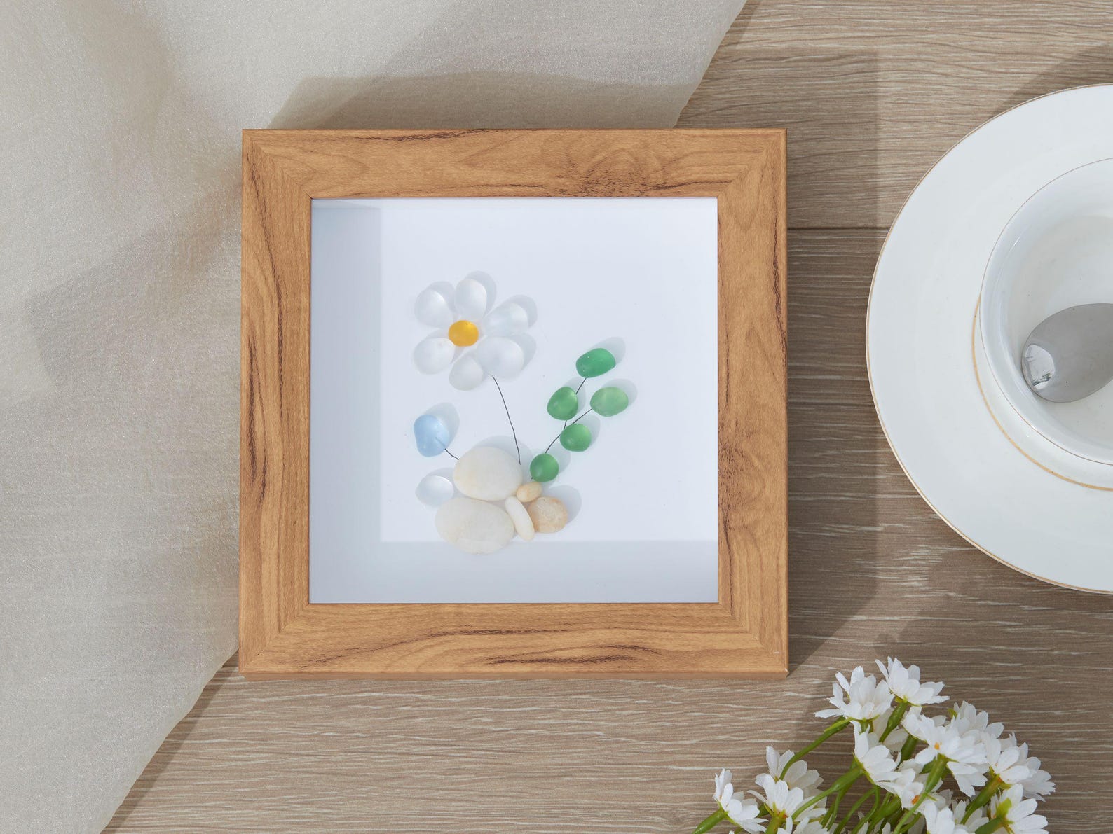 Sea Glass Flower Art Frame: Handmade Beach Decor, Friendship Gift - Etsy