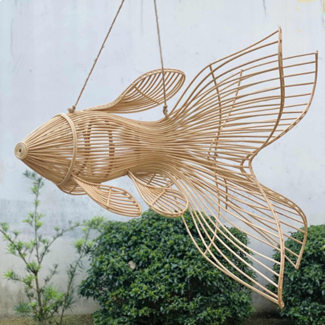 Rattan Fish Pendant Light Bamboo Chandelier Lighting Art Deco Lamp ...