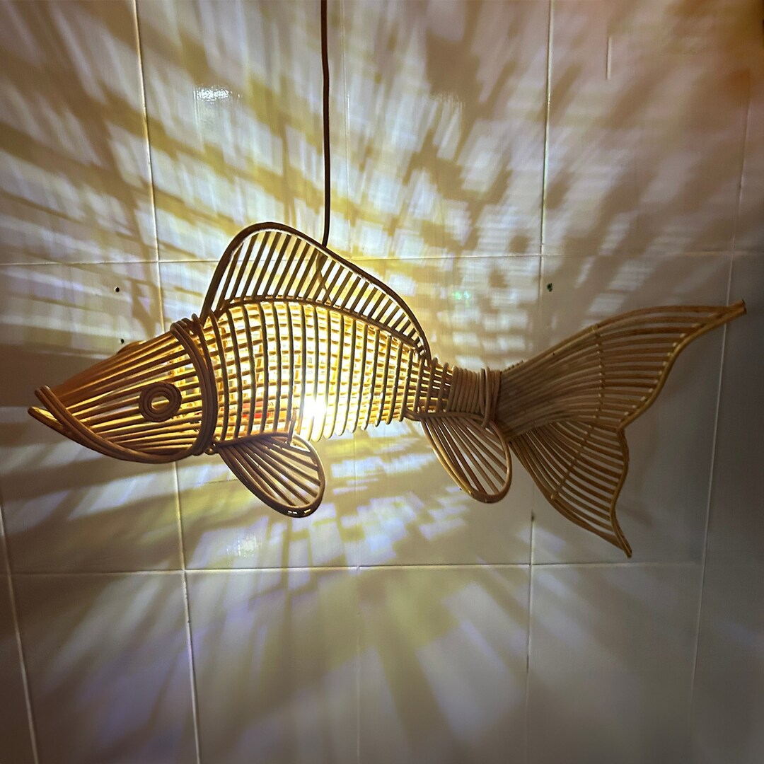 Fish Rattan Pendant Light Shade for Kitchen Island Rattan Chandelier ...