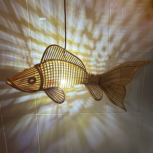 Fish Rattan Pendant Light Shade for Kitchen Island Rattan Chandelier ...