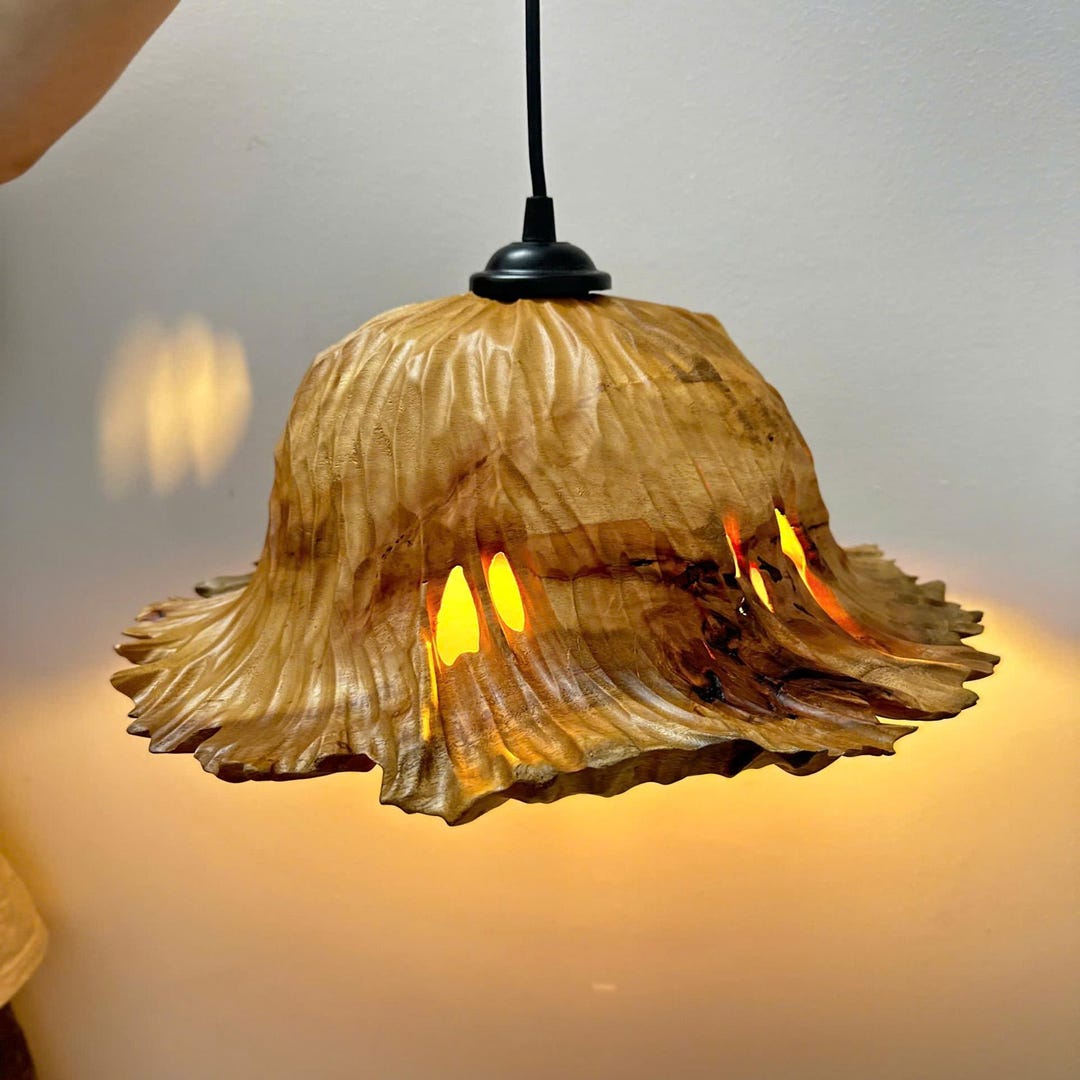 Wood Pendant Light Chandelier Lighting Carved Wood Lamp Handmade ...