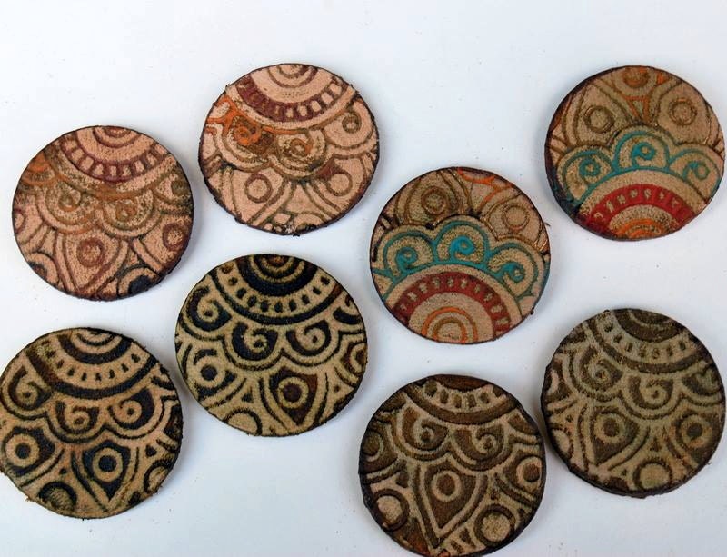 Boho Leather Rounds Matching set of 2 in Olive Burgundy | Etsy