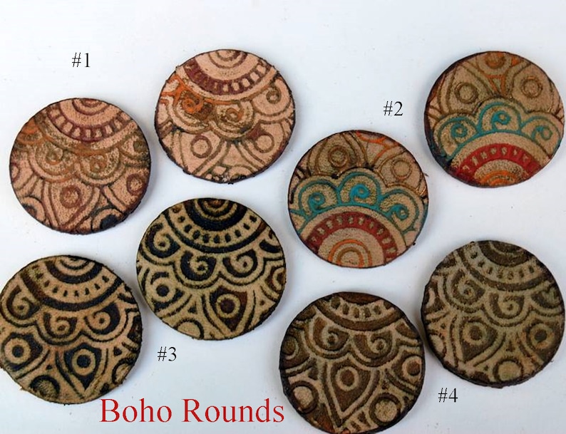 Boho Leather Rounds Matching Set of 2 in Olive Burgundy - Etsy