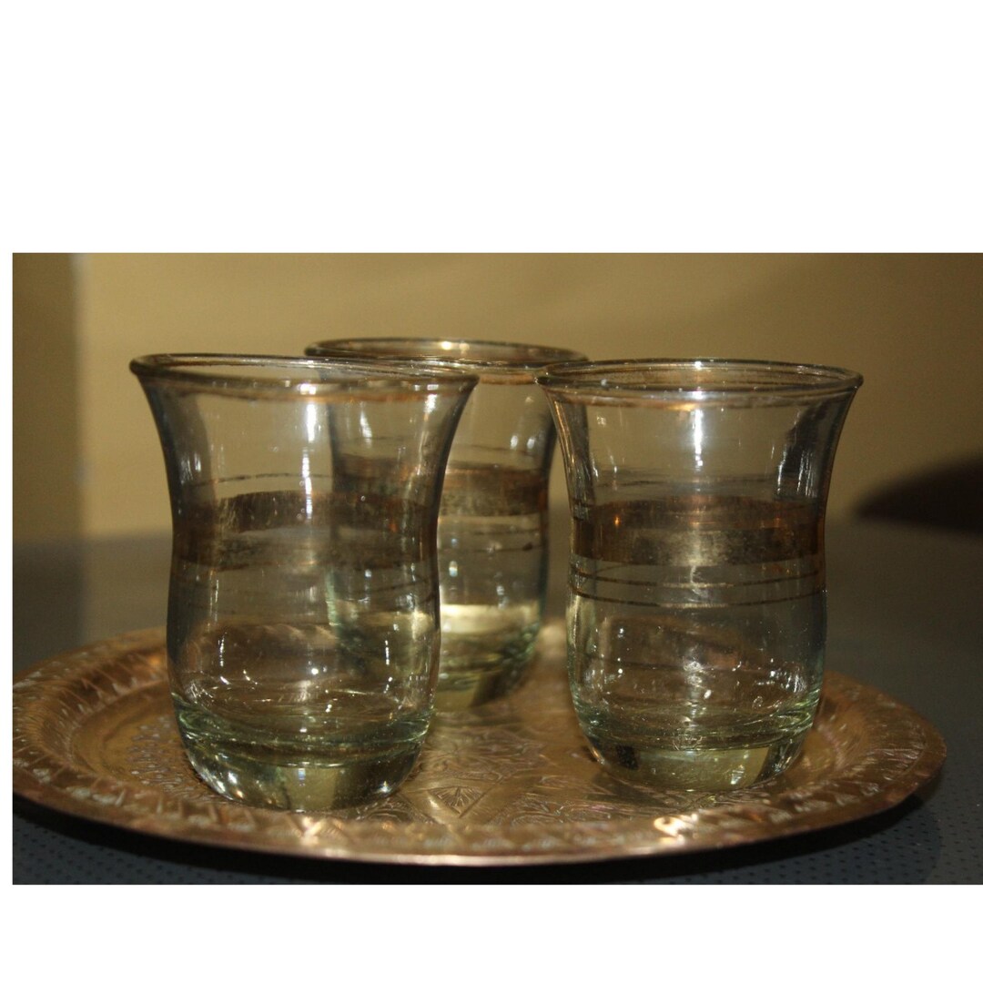 Set of 3 Vintage Moroccan Tea Cups: Hand-painted Boho Glassware - Etsy