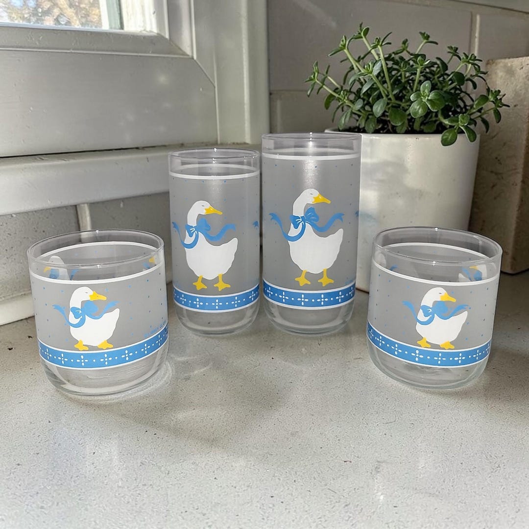 Vintage Geese Beverage Tumbler Glasses Libbey Frosted Country Goose Set ...