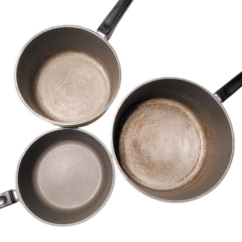 Vintage Club Pans, 3 Pot Set With Lids, Almond W/ Brown Accents - Etsy