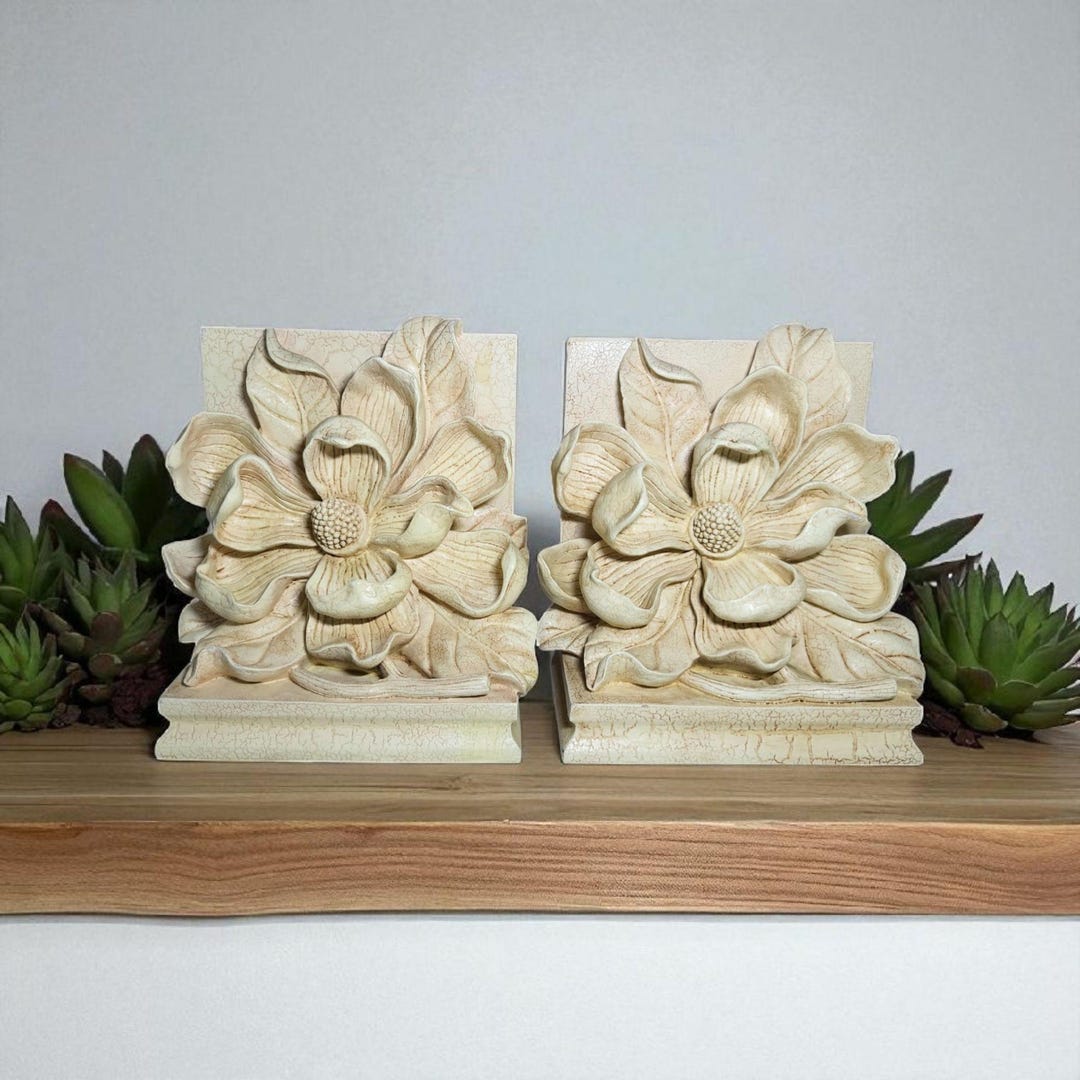 Vintage Magnolia Flowers CBK LTD Set of Two Bookends, Magnolia Elegant ...