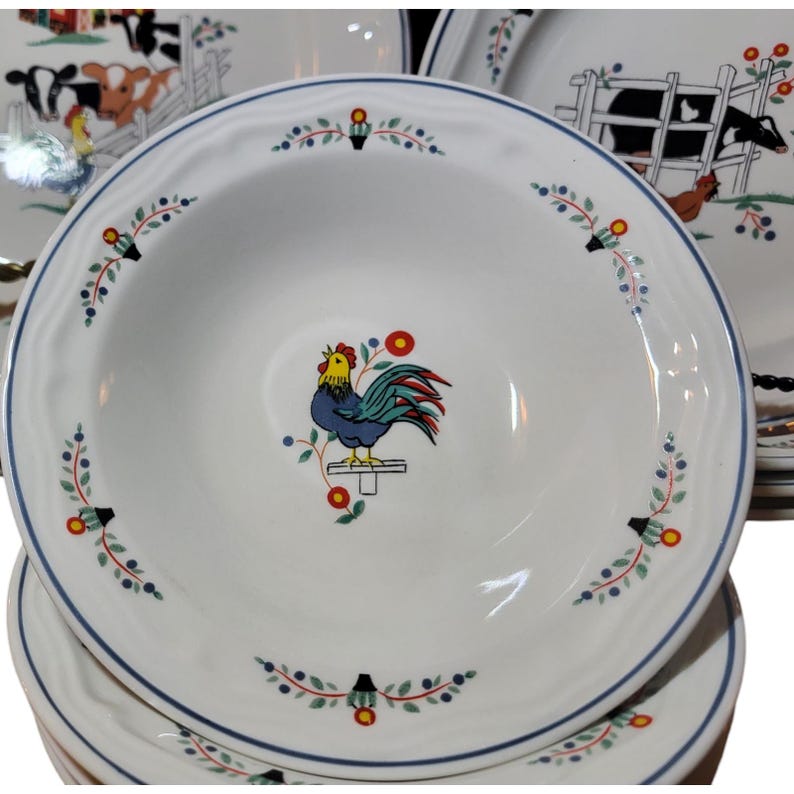 Vintage Oneida Stoneware Farm Friends Dishes Service for 4 16 Pc Total ...