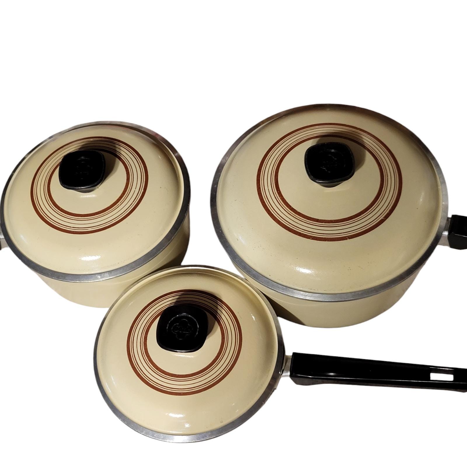 Vintage Club Pans, 3 Pot Set With Lids, Almond W/ Brown Accents - Etsy