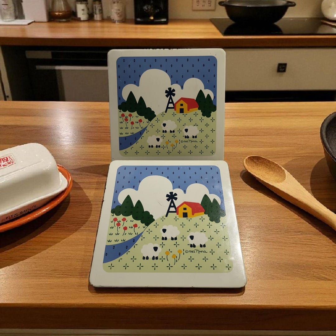 Vintage Farm Scene Hot Pads: Sheep & Windmill Trivets, Set of 2 - Etsy