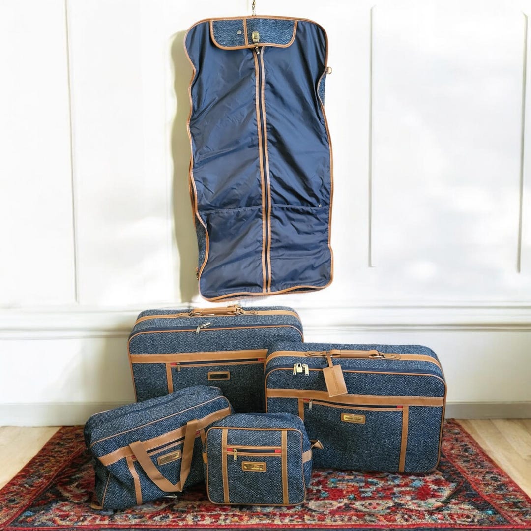 1980s Frequent Traveler Navy Blue Tweed 5pc Luggage Set - Etsy