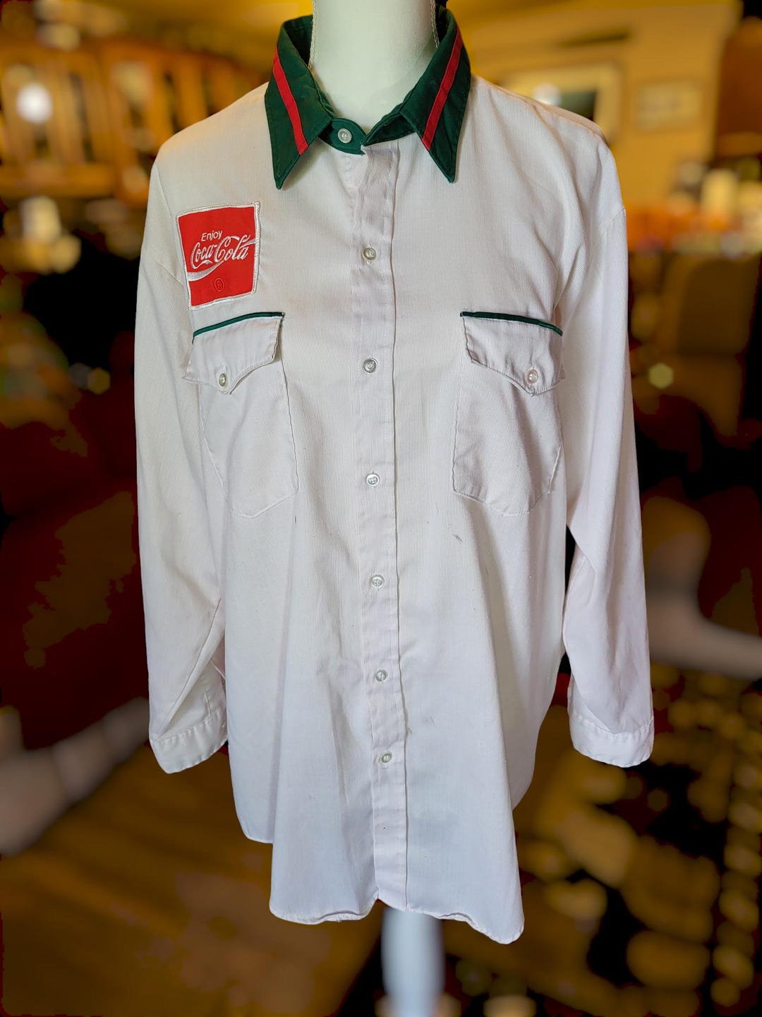 VINTAGE COCA-COLA Men's Long Sleeve Button Front Delivery Driver Shirt ...