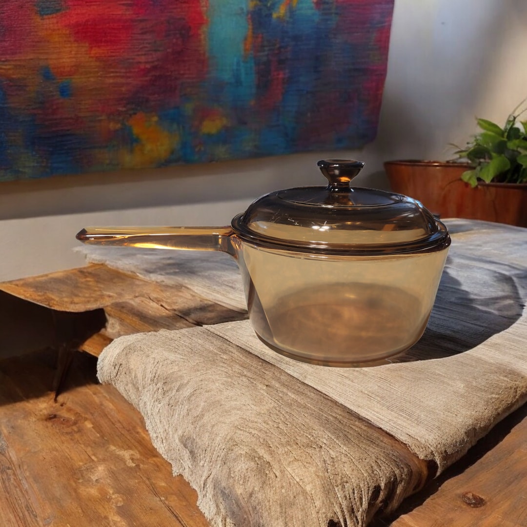 Pyrex Vision Corning Ware 1L Amber Glass Saucepan With Lid Kitchen ...