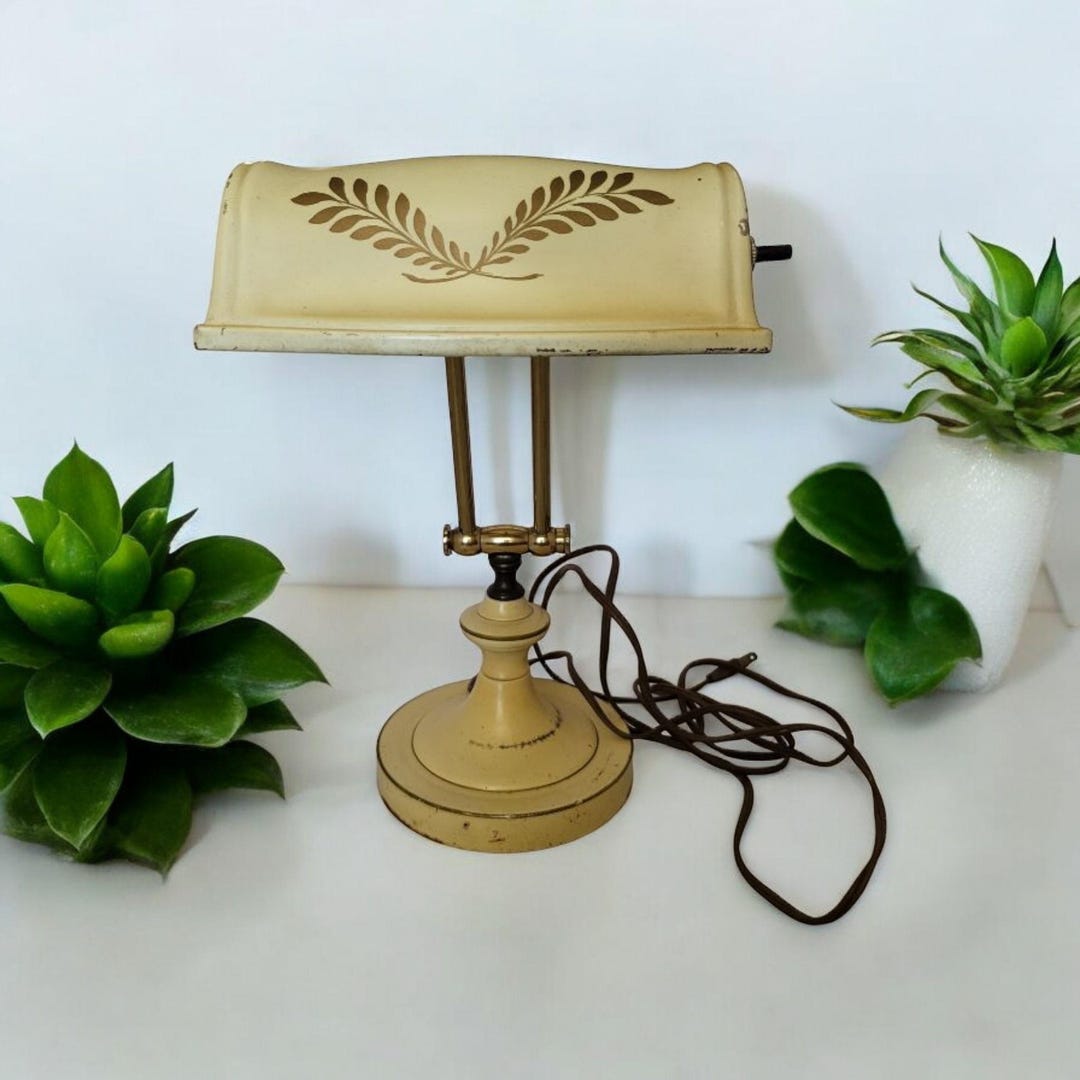 Vintage Tole Toleware Painted Desk Lamp - Light Brown With Brown Wheat ...