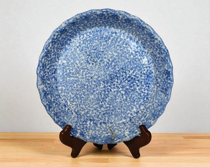 Vintage Ceramic Pie Plate - Blue Spongeware Pie Pan - Spatterware ...