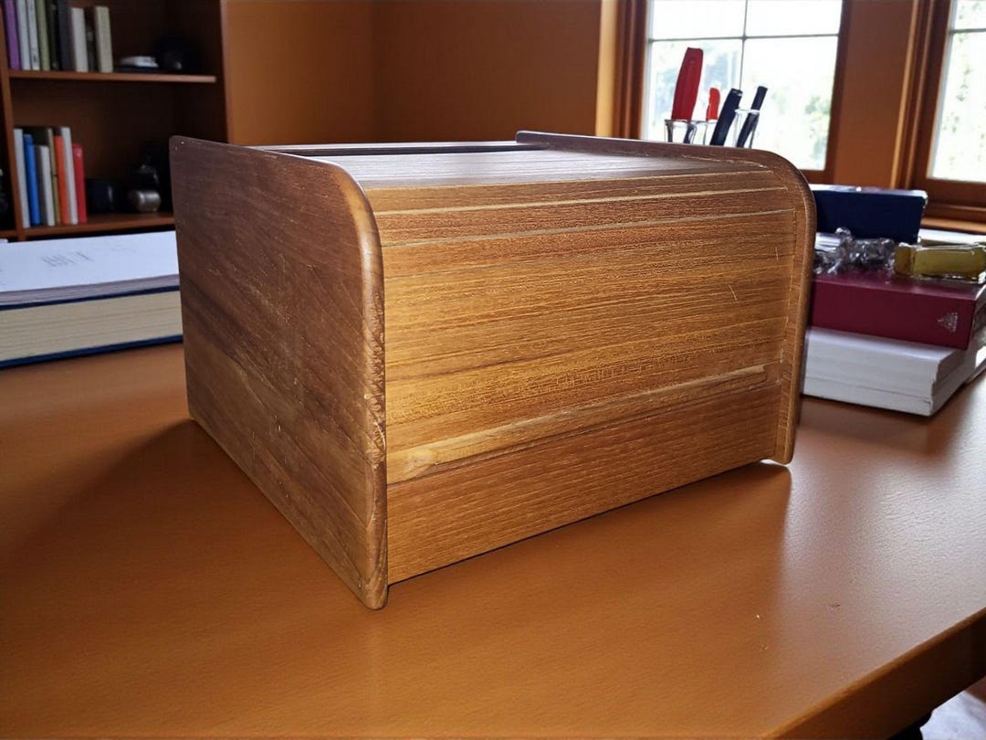 Vintage Teak Tambour Roll Top Cassette Holder by Teak-tech - Etsy