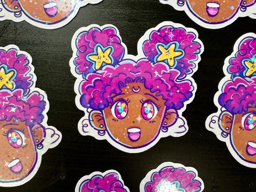 Black Girl Magic 90s Anime Style Cute Girl - Sparkle Holo Vinyl Sticker ...