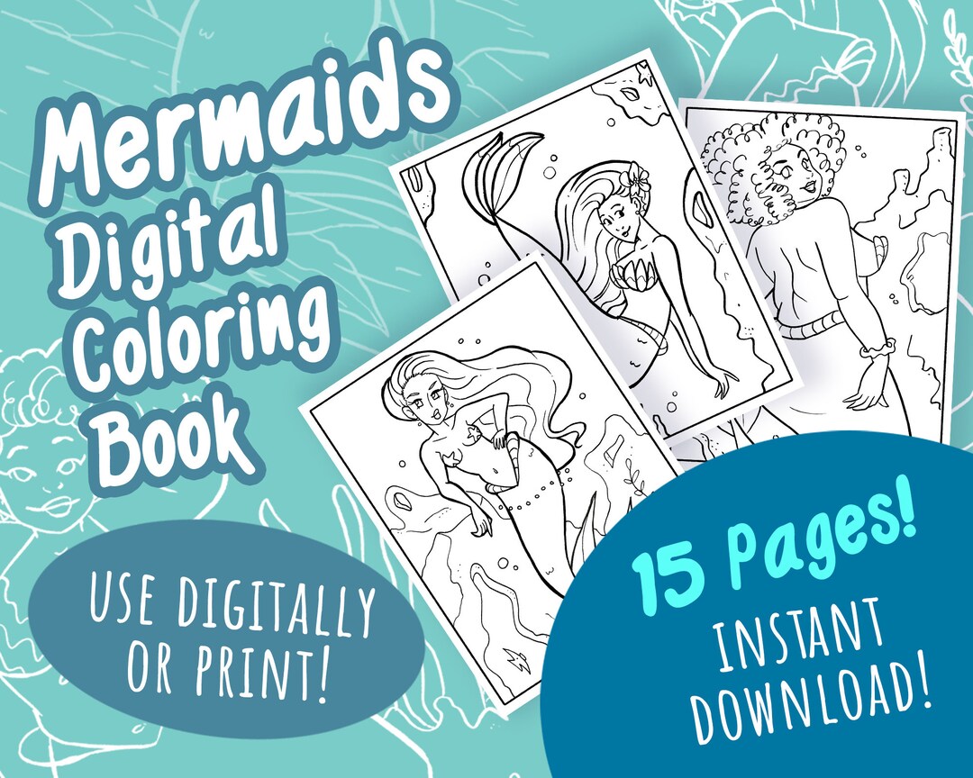 Mermaids Digital Coloring Book Vol 1 - Etsy