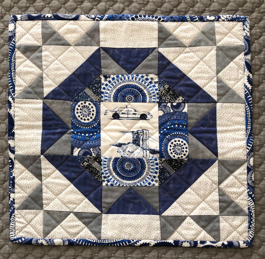 Blue and White Quilted Table Topper - Etsy