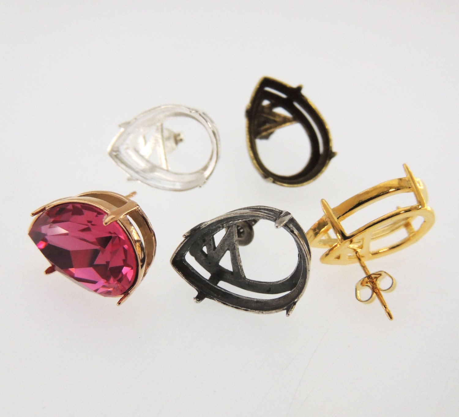 4pcs X Quality Cast 18x13mm Pear Shape Post Bezel Earring for | Etsy