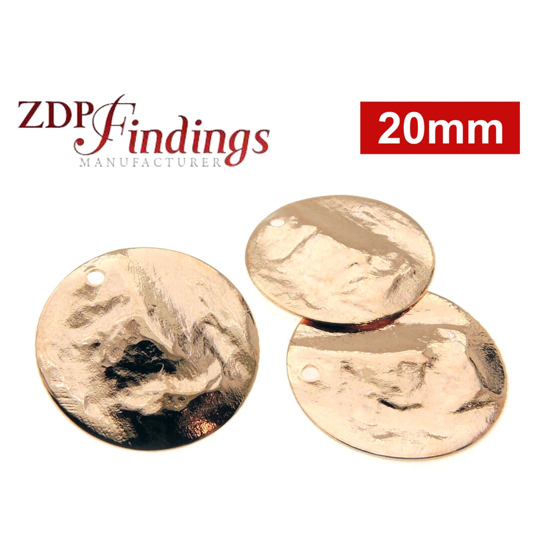 12pcs Discs 20mm Brushed Hammered Rose Gold Plated Charms With Hole ...