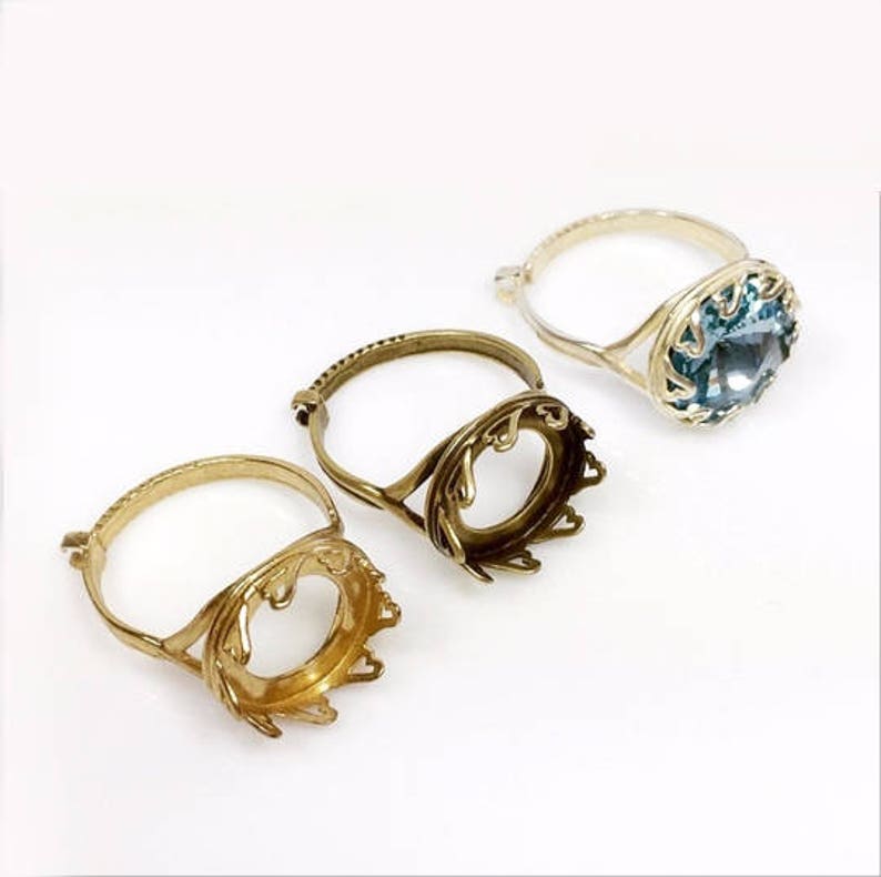 4pcs X Round 14mm Adjustable Locking Ring Heart Bezel Cups for | Etsy