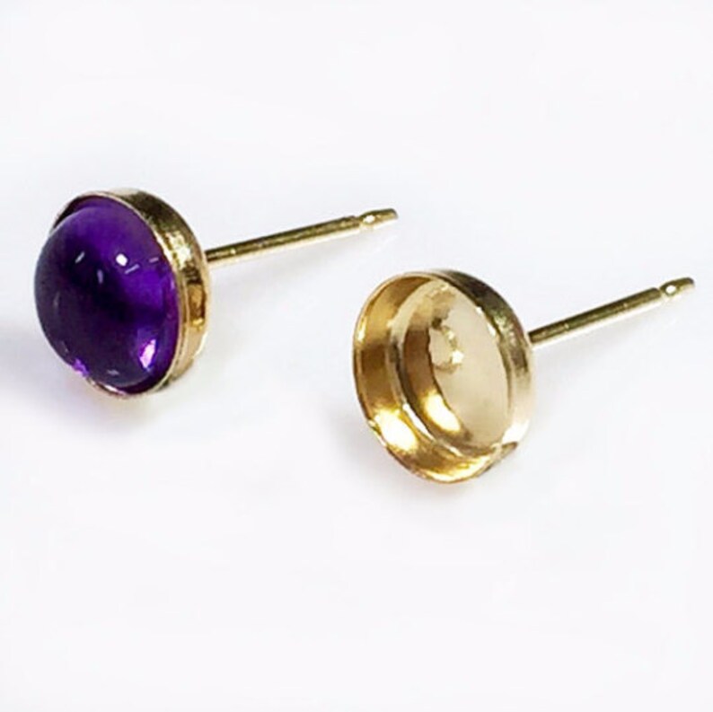 10pcs X Round Vermeil Bezel Earring Cups Shiny Gold on 925 Sterling ...