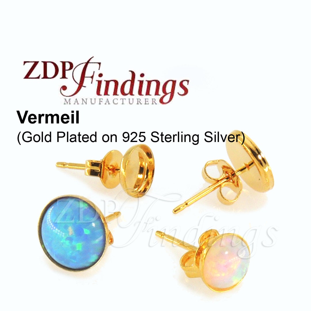 10pcs X Round Vermeil Bezel Earring Cups Shiny Gold Plated on 925 ...