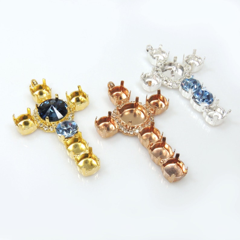 Cross Pendant Base Setting 47x31mm With Crystal Rhinestones - Etsy