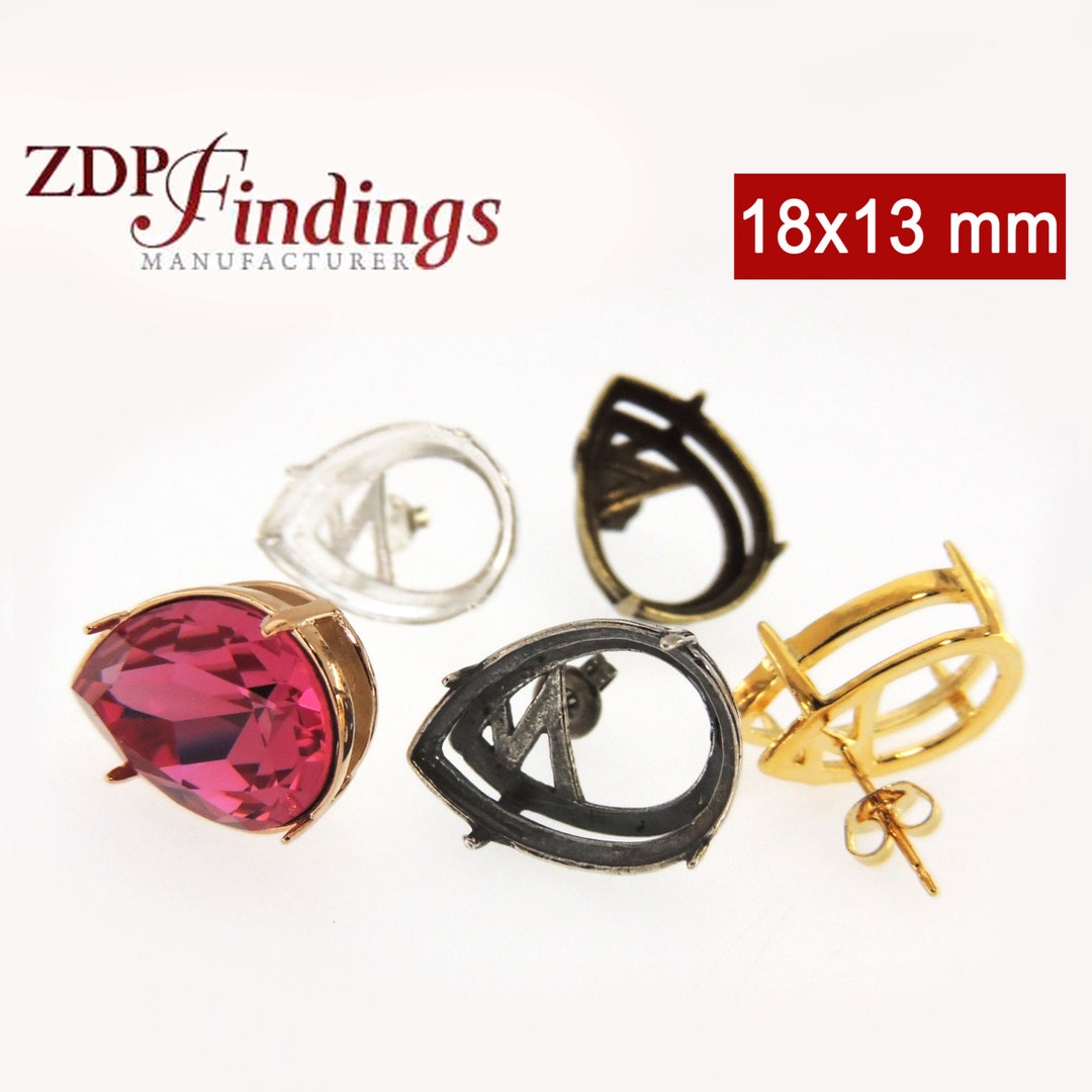 4pcs X Quality Cast 18x13mm Pear Shape Post Bezel Earring for Setting ...